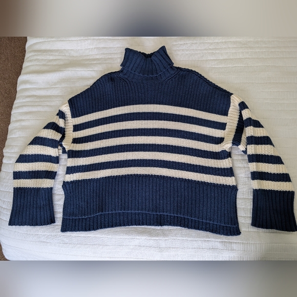 Madewell | Sweaters | Madewell Blue And White Cowl Neck Sweater ...